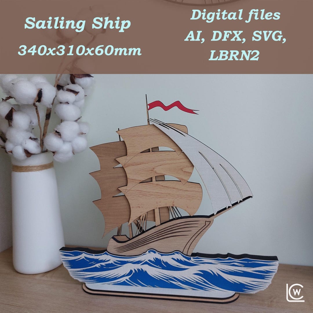 3D Sailing Ship Puzzle: Laser Cut Files, Nautical Decor (SVG DXF ...
