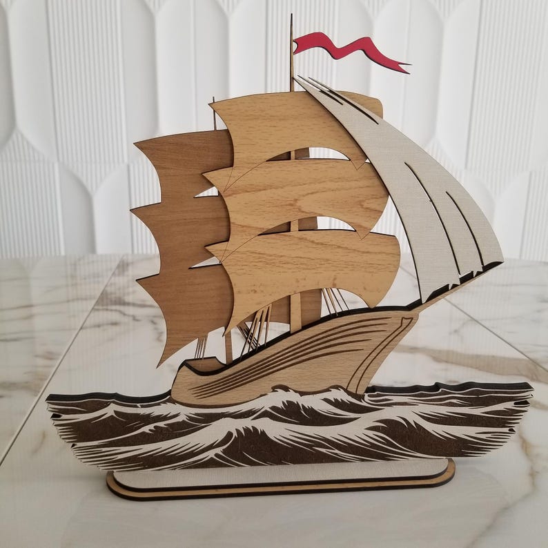 3D Sailing Ship Puzzle: Laser Cut Files, Nautical Decor (SVG DXF ...