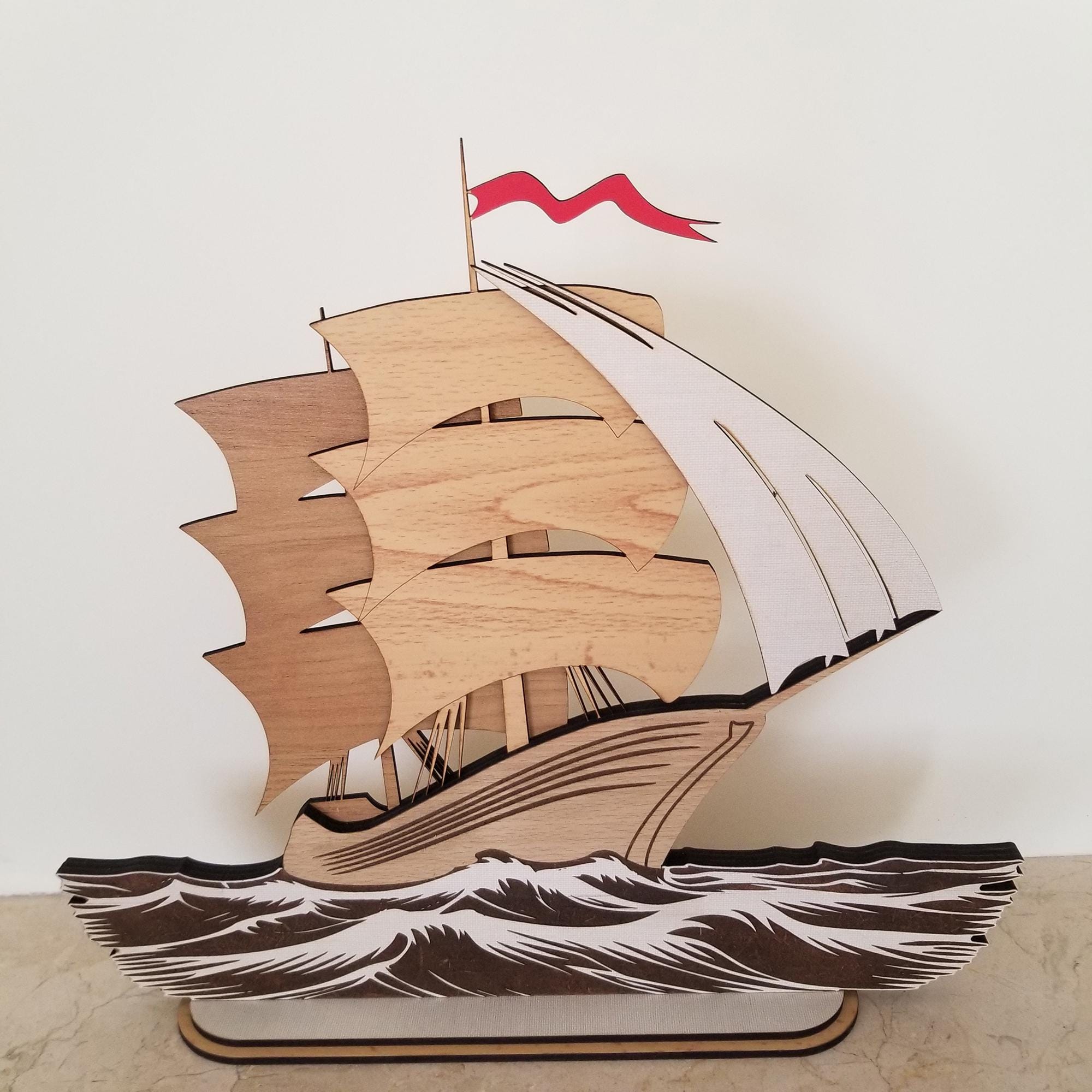 3D Sailing Ship Puzzle: Laser Cut Files, Nautical Decor (SVG DXF ...