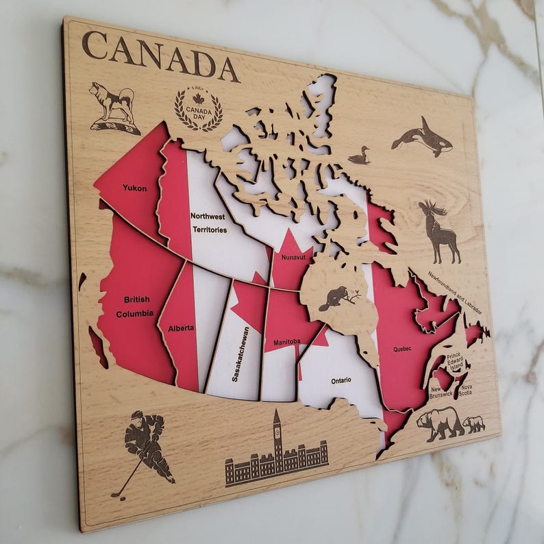 Laser Cut Wood Map of Canada - Educational and Decorative - Etsy