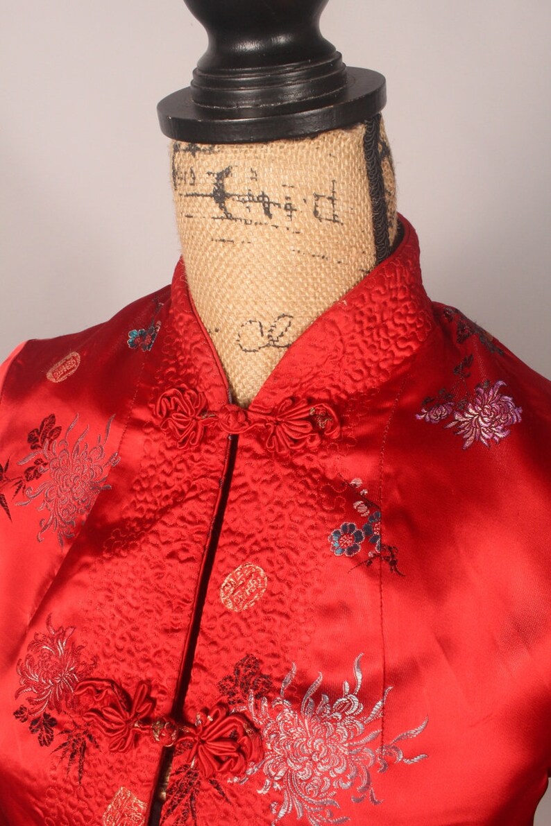 Vintage 60s Red Satin Chinese Reversible Jacket by Solz Squirrel Size S ...