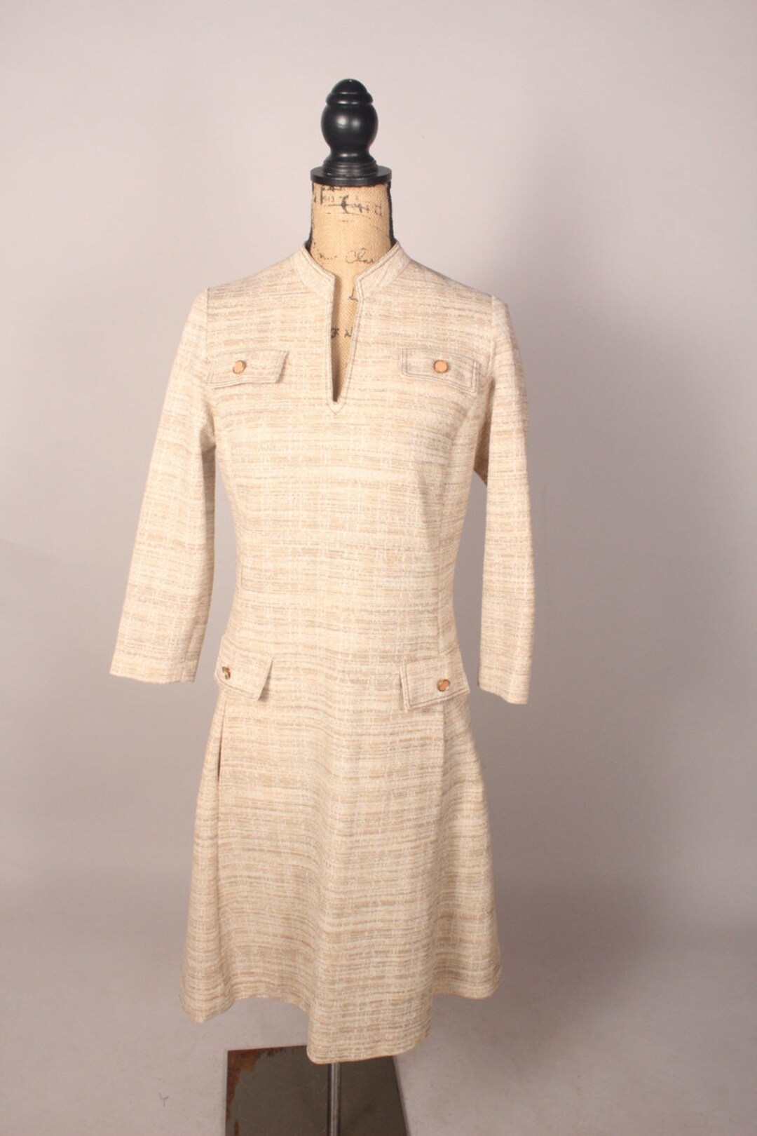 Vintage 70s Tan Knit Dress Size L XL by Amy Adams Knits - Etsy