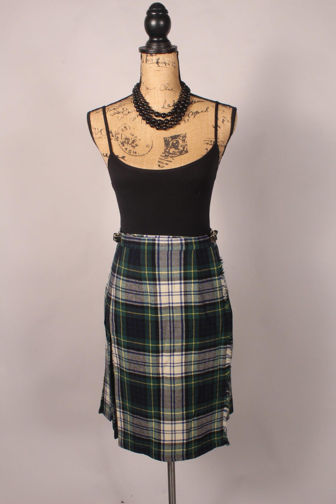 Vintage 80s Blue Green Plaid Skirt Tartan Pleated Laird-portch Made in ...