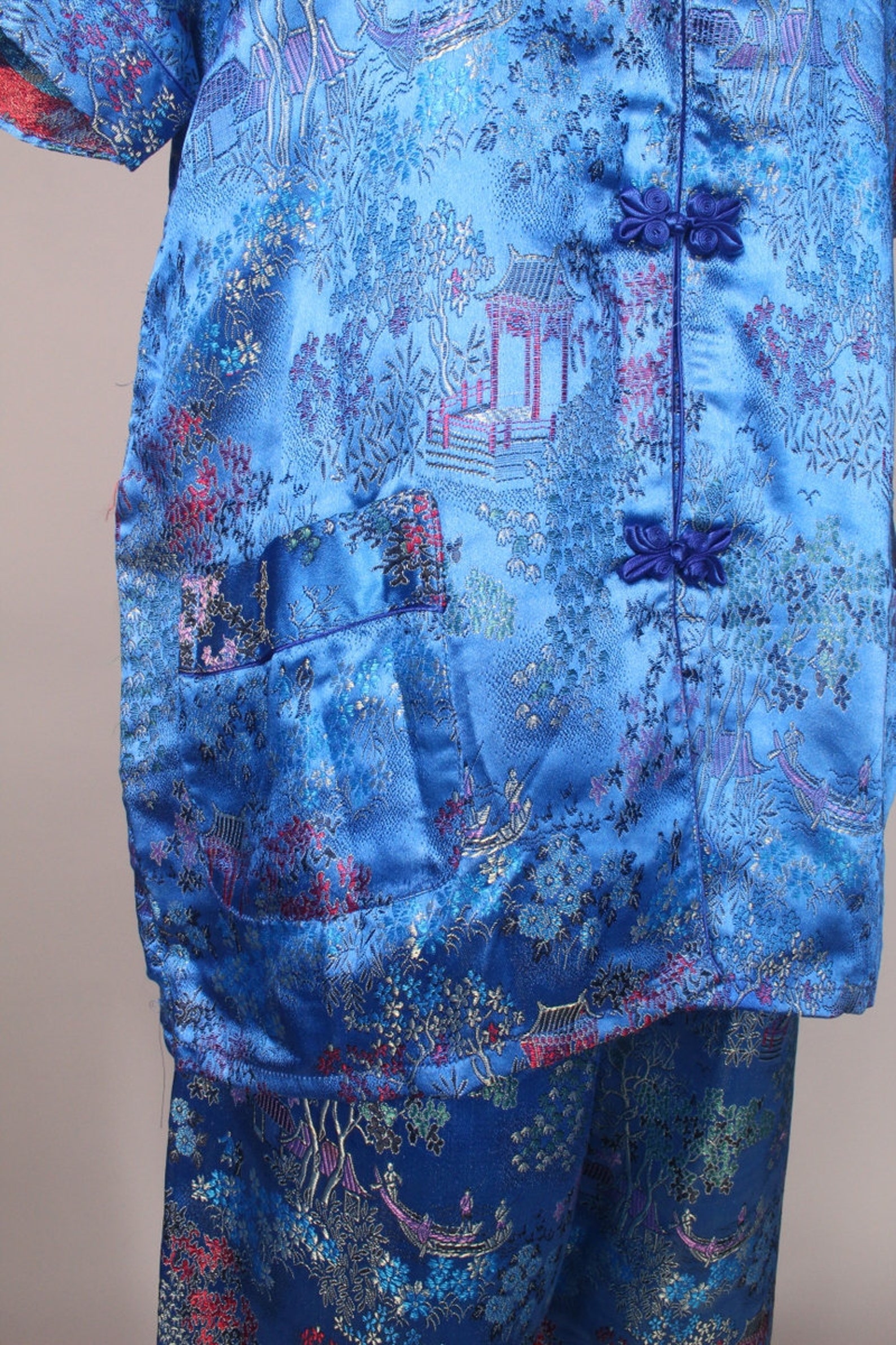 80s Pajamas // Vintage 80s Blue Satin Brocade Pajamas 2 Piece - Etsy