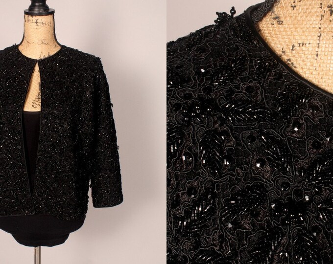 50s 60s Jacket // Vintage 50s 60s Black Heavily Beaded Jacket Blazer by ...
