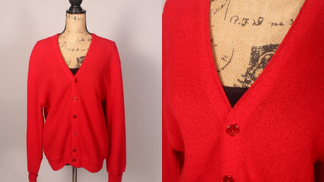 Vintage Red Cardigan Sweater, Vintage Unisex Cardigan Sweater, Arnold ...