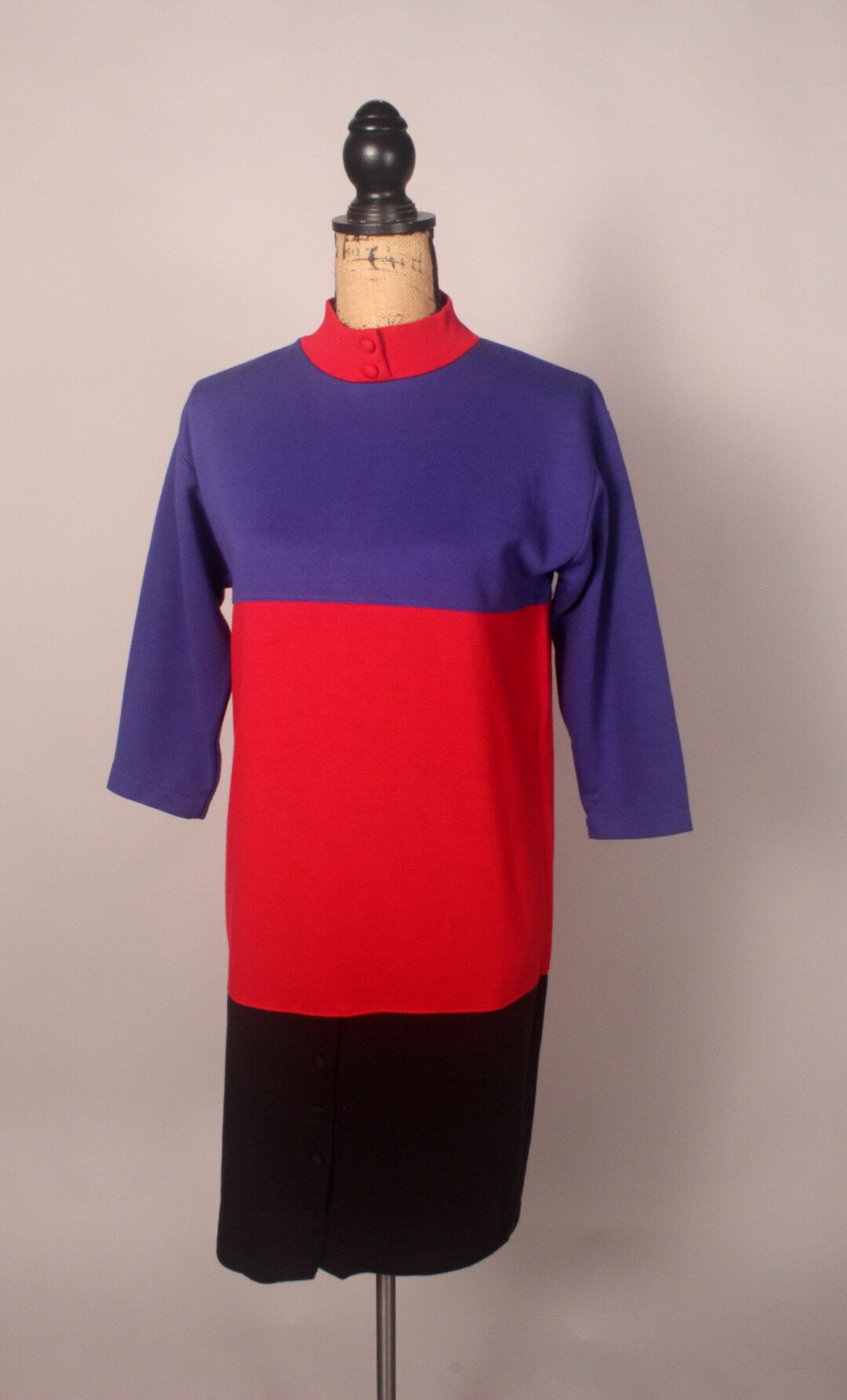 Vintage 80s Purple Black Red Color Block Dress by Gitano Size S M ...