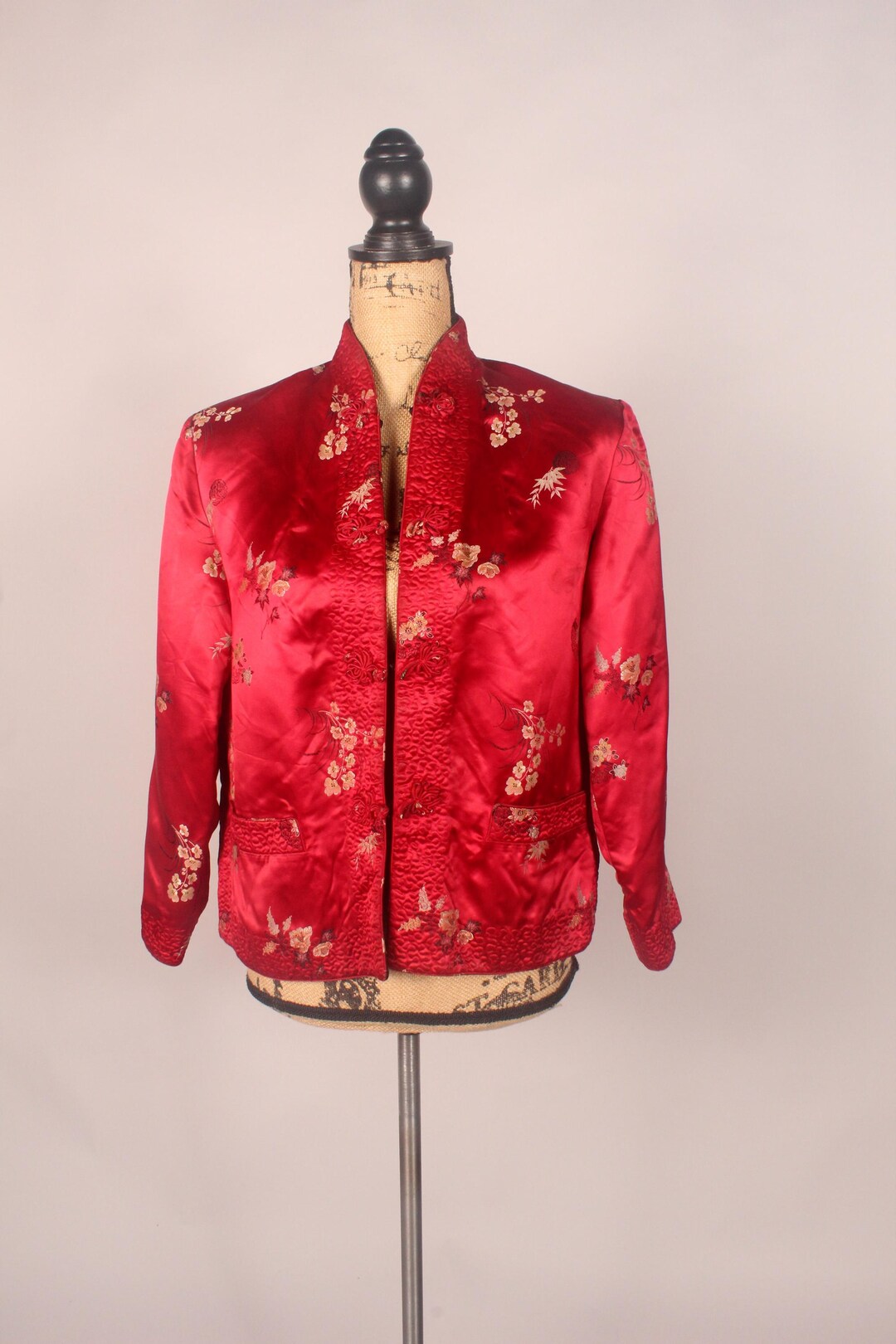 Vintage 60s Dark Red / Black Reversible Satin Chinese Jacket by Peony ...