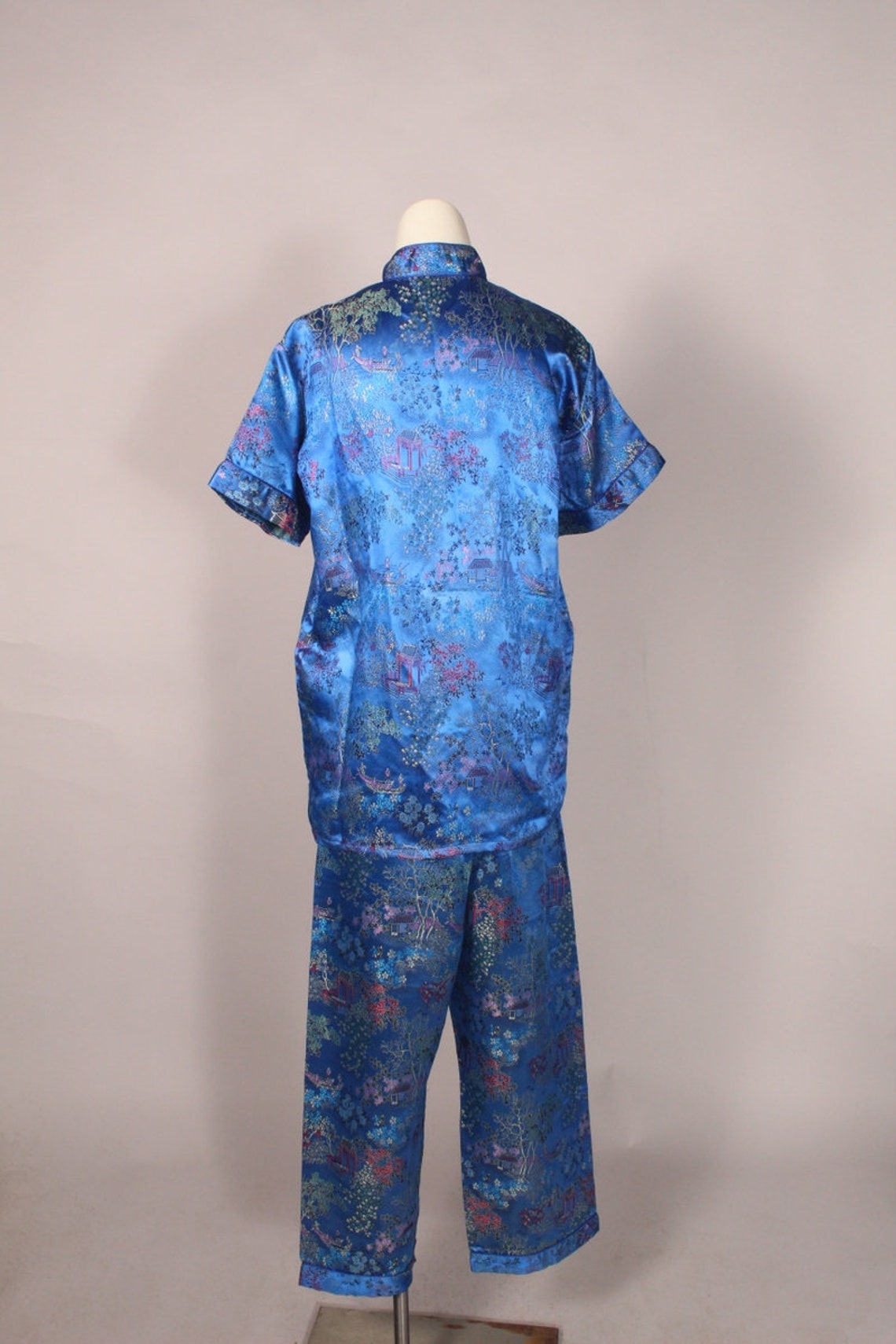 80s Pajamas // Vintage 80s Blue Satin Brocade Pajamas 2 Piece - Etsy