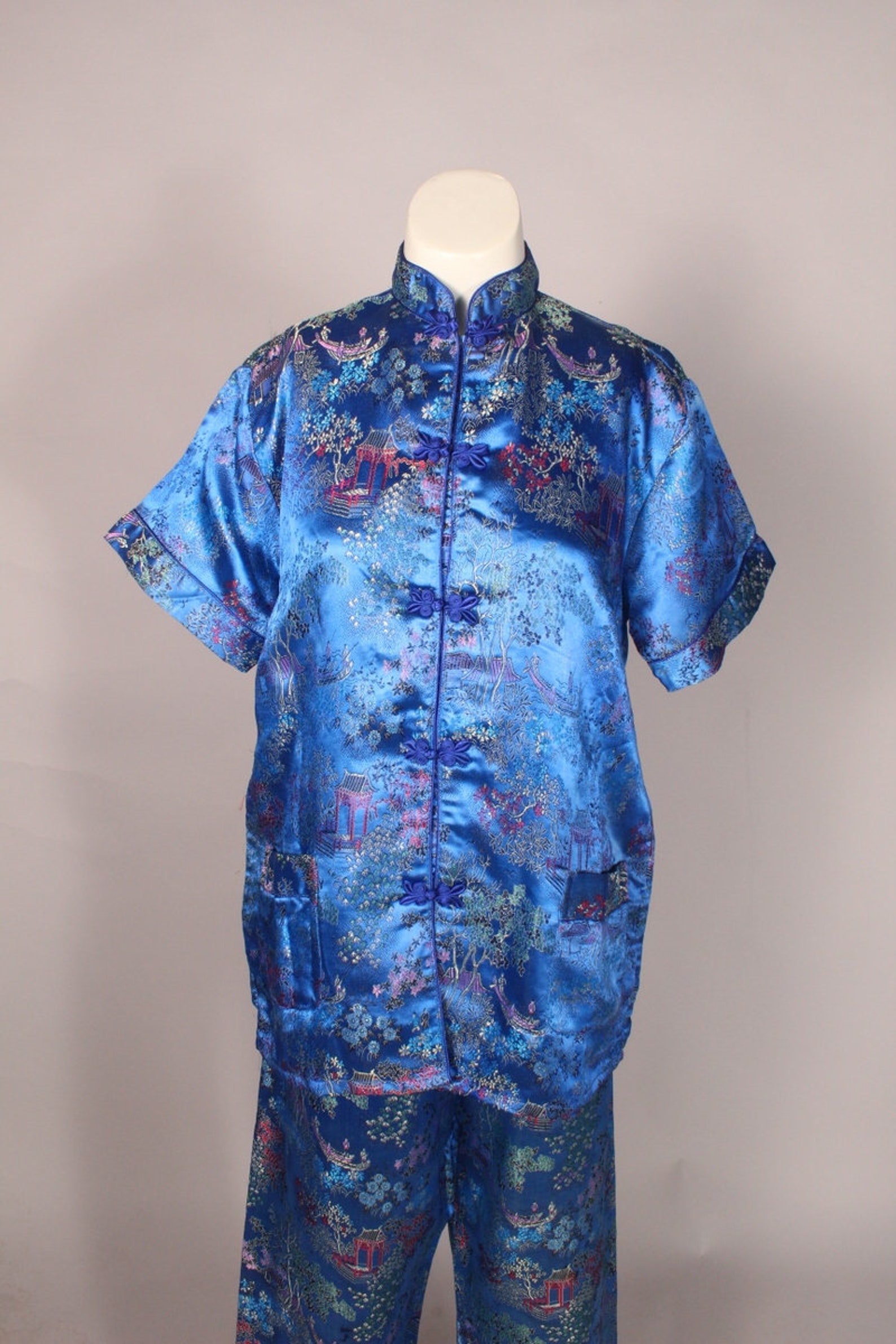 80s Pajamas // Vintage 80s Blue Satin Brocade Pajamas 2 Piece - Etsy