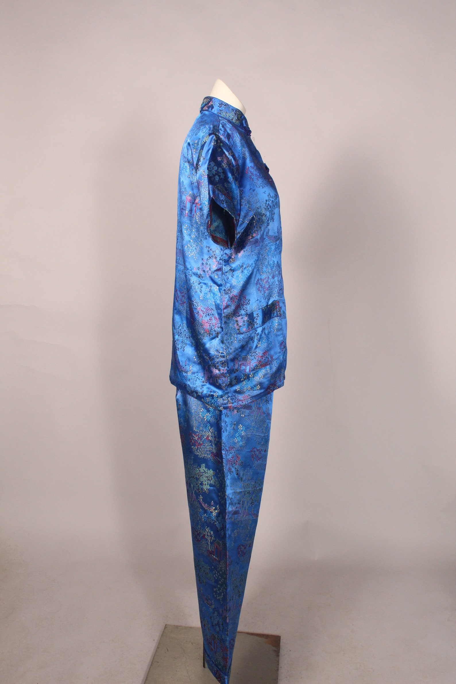 80s Pajamas // Vintage 80s Blue Satin Brocade Pajamas 2 Piece - Etsy