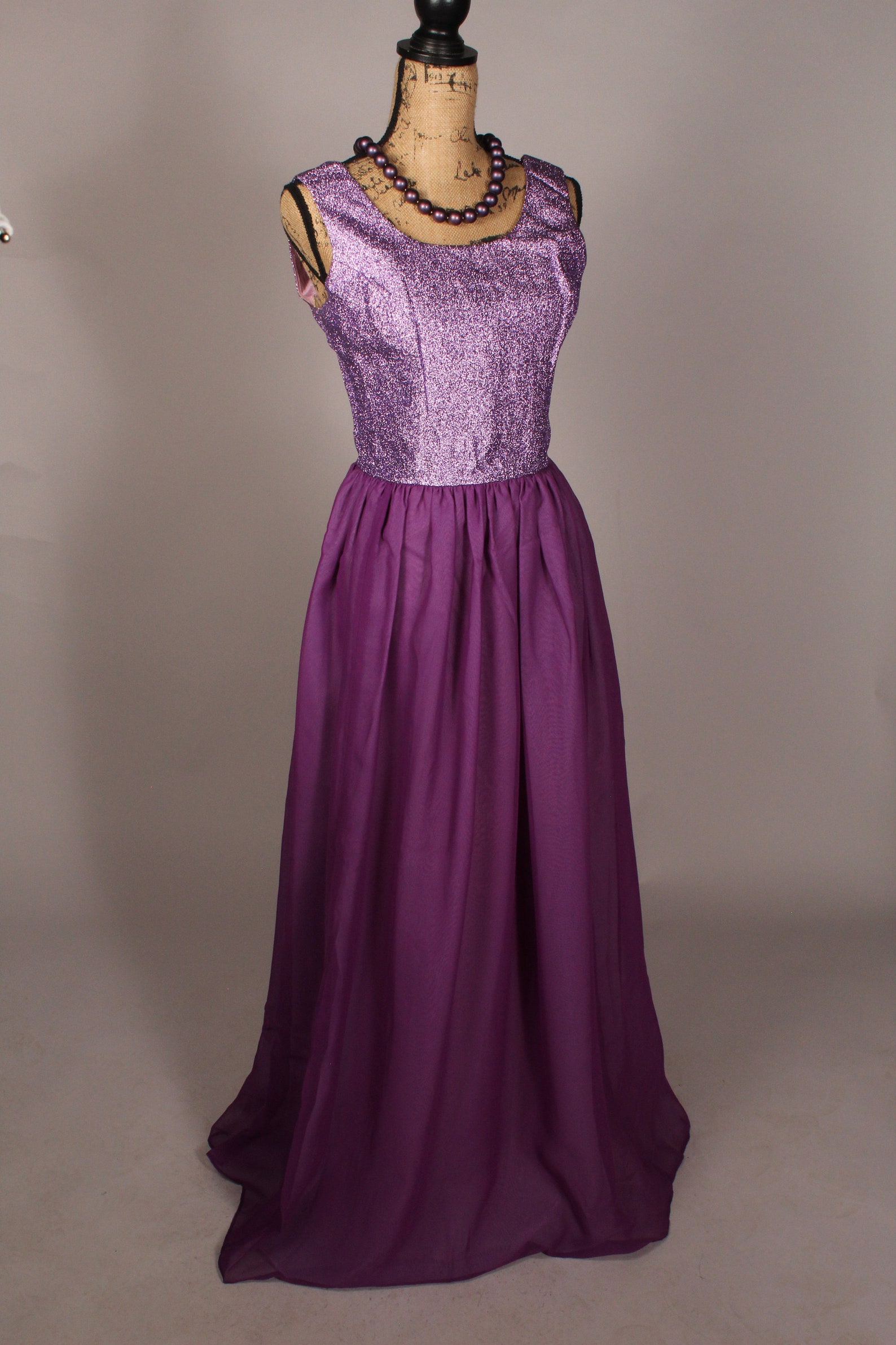 60s Dress // Vintage 60s Purple Metallic and Chiffon Maxi - Etsy