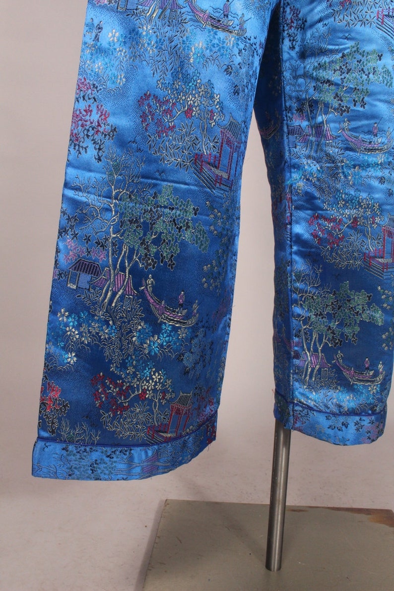80s Pajamas // Vintage 80s Blue Satin Brocade Pajamas 2 Piece - Etsy