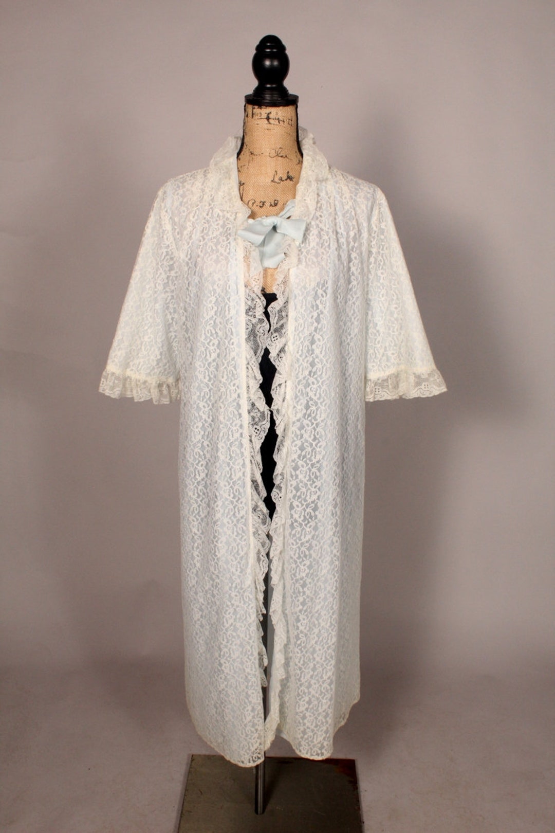 Vintage 60s Pale Blue & White Lace Peignoir Robe by Stella Fagin ~open ...
