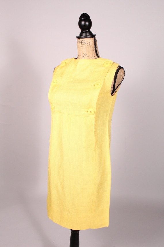 Vintage 60s Lemon Yellow Linen Mini Dress Size M slee… - Gem