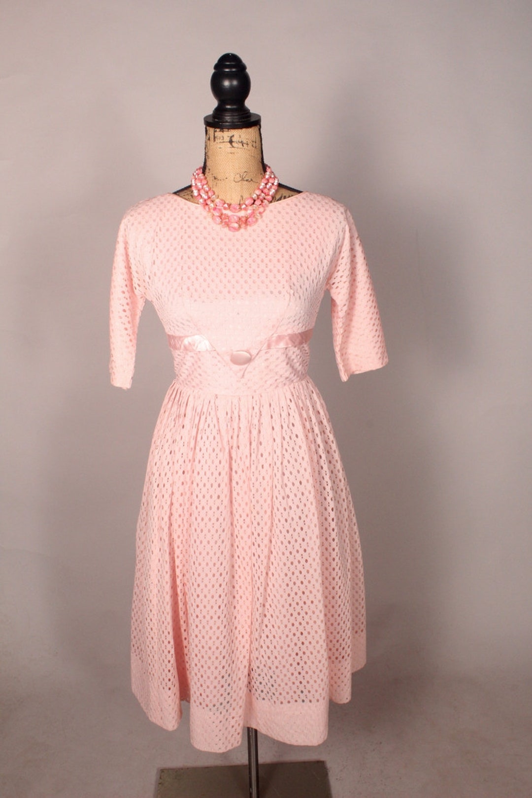 Vintage 50s Light Pink Eyelet Dress Size S 26" Waist - Etsy