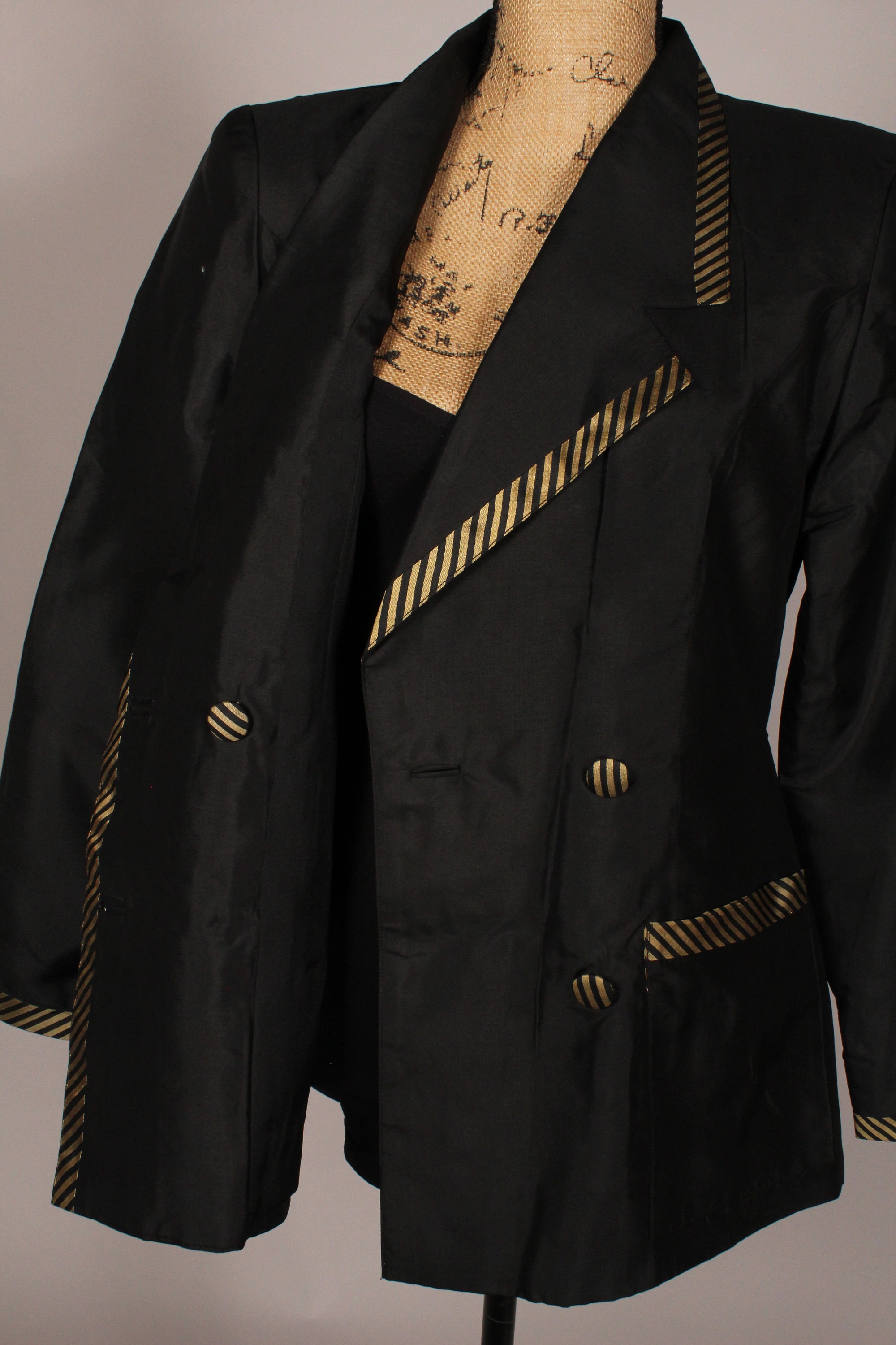 80s Blazer // Vintage 80s Black Taffeta Double Breasted Blazer | Etsy