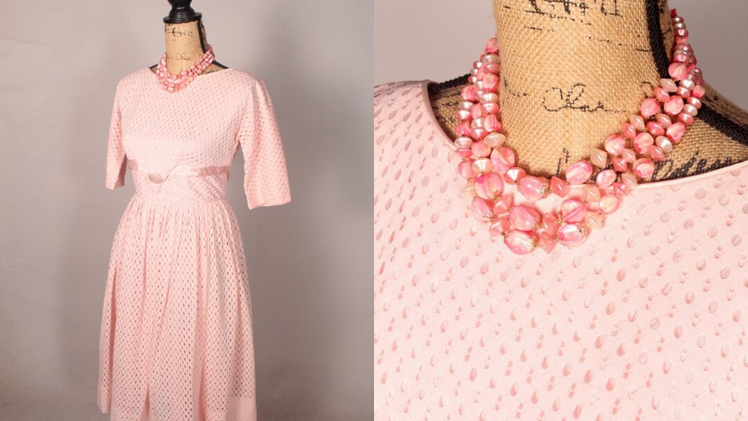 Vintage 50s Dress, 50s Pink Dress, 50s Pink Eyelet Dress, 50s Dress ...