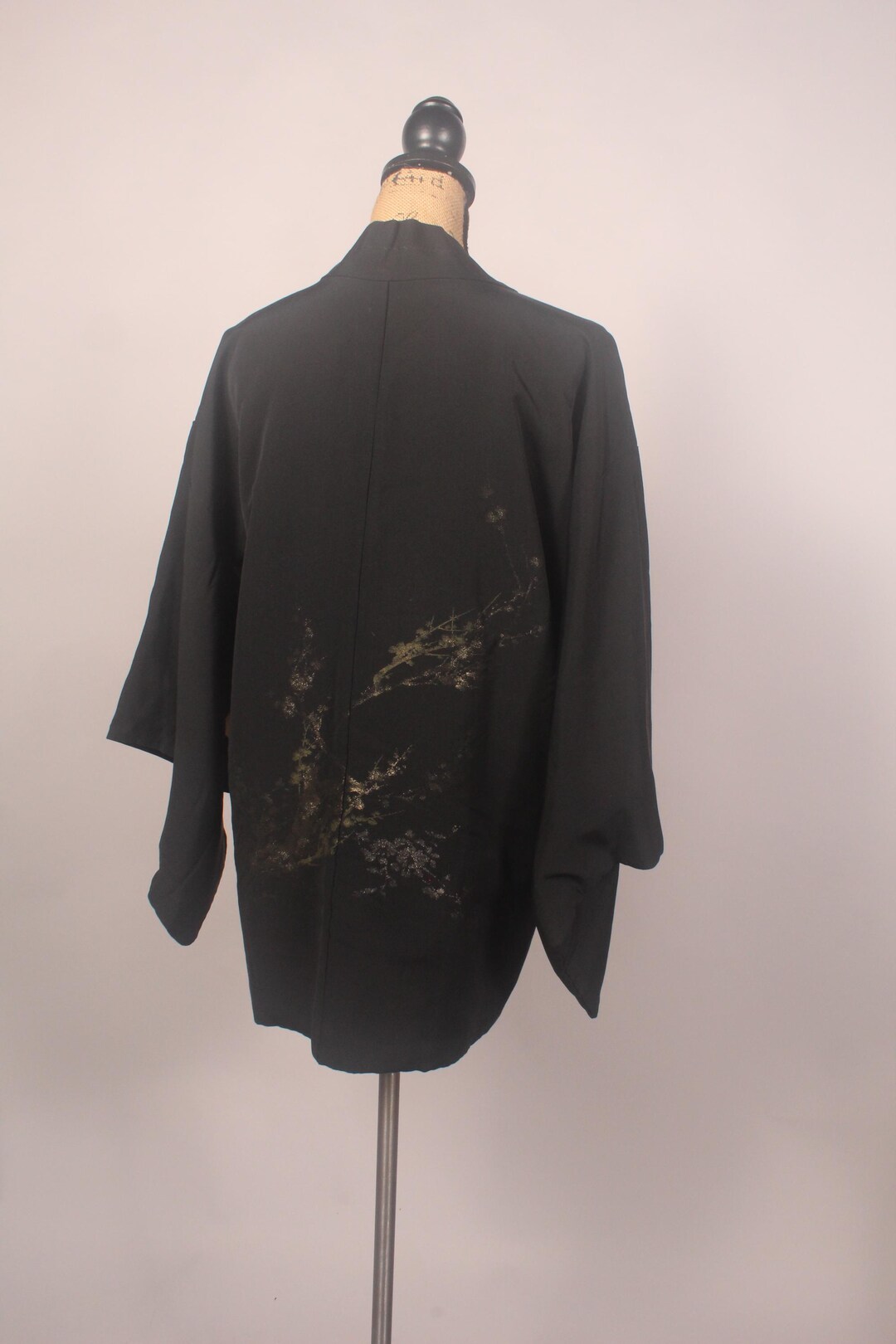 Vintage Black Haori Kimono Jacket Robe With Gold Floral Accents - Etsy