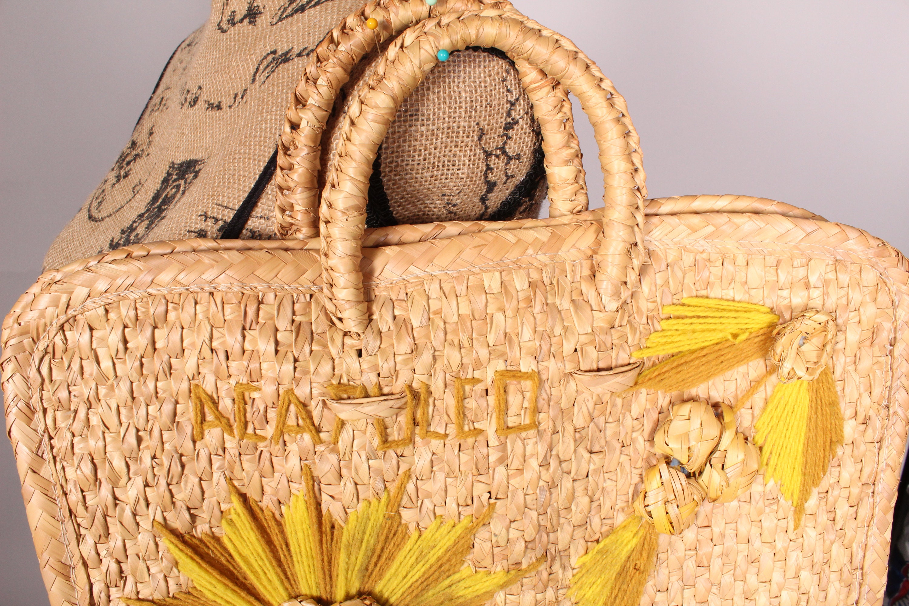 60s Purse // Vintage 60s Tan Raffia Rattan Purse Acapulco Yarn | Etsy