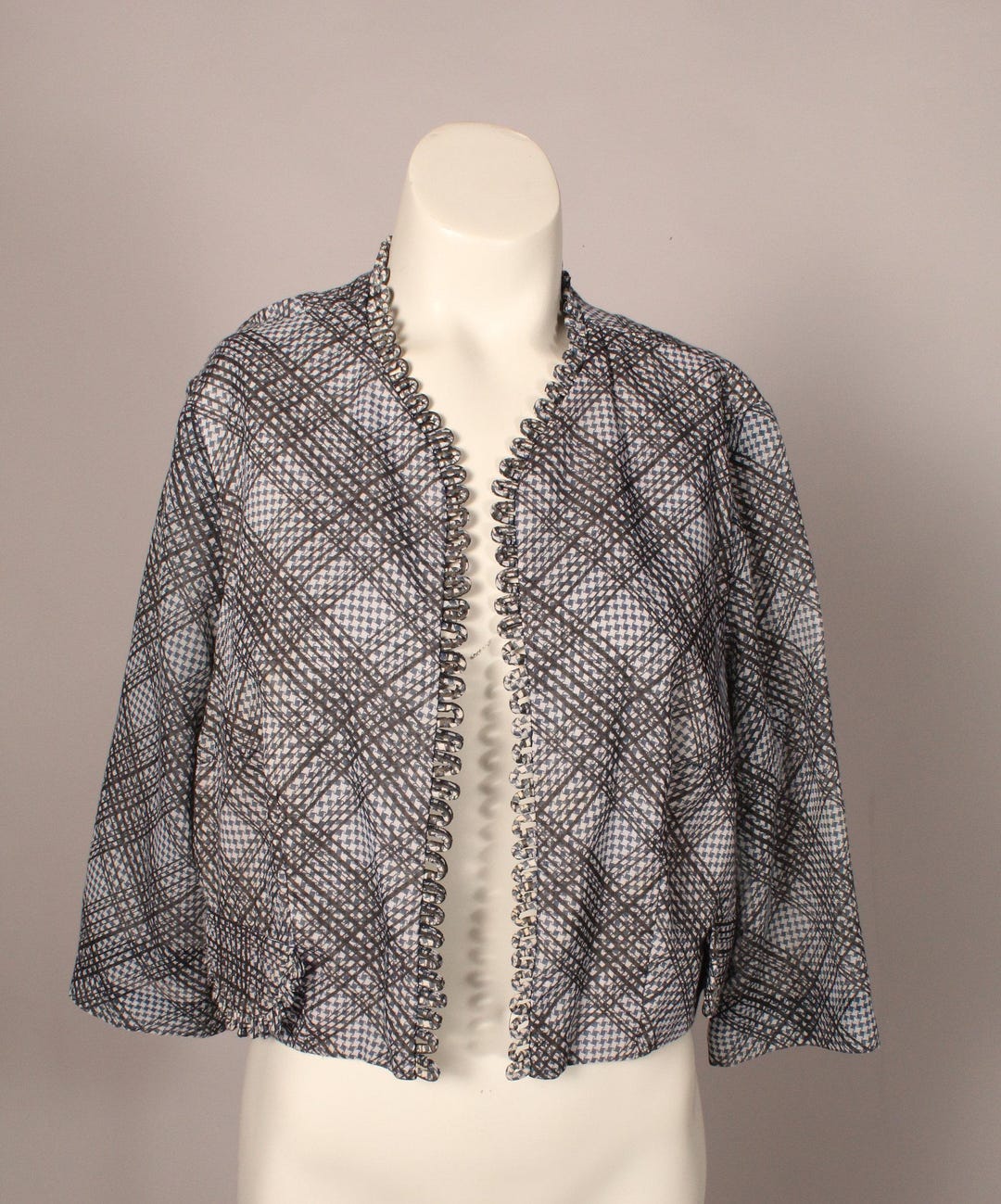 Vintage 50s 60s Blue Check Light Muslin Bolero Cropped Jacket Blazer Sz ...