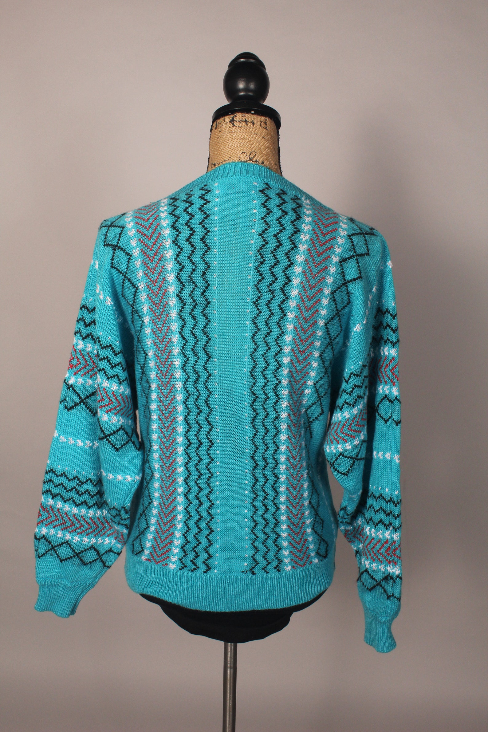 Vintage 60s 70s Turquoise Blue Print Pullover Sweater by Empire Gene ...
