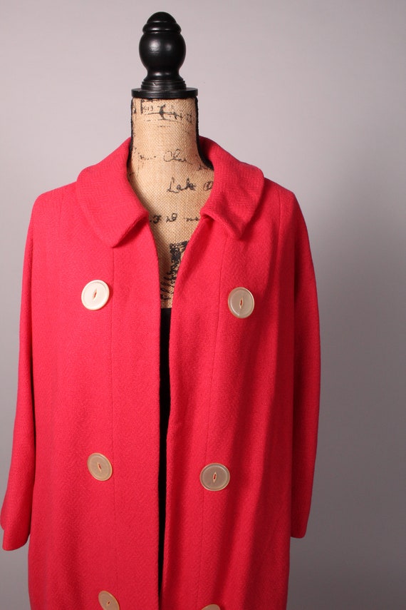 Vintage 50s Watermelon Pink Swing Coat with Big Butto… - Gem