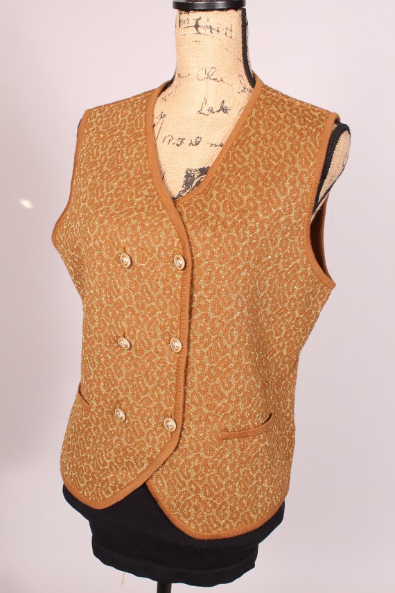 70s Vest // Vintage 70s Tan and Gold Sweater Vest by… - Gem