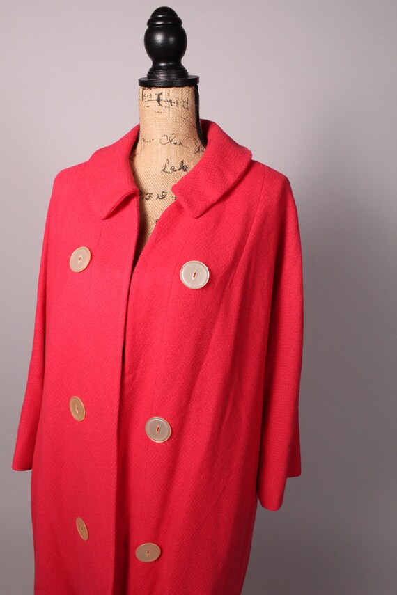 Vintage 50s Watermelon Pink Swing Coat with Big Butto… - Gem