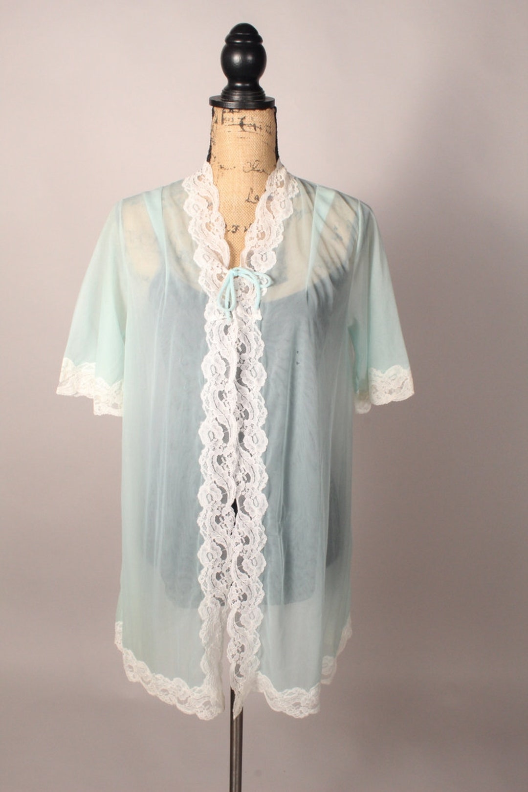 50s 60s Mint Green Chiffon & White Lace Peignoir Robe - Etsy