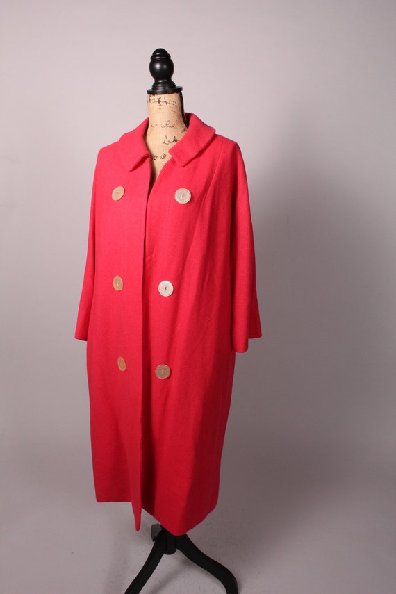 Vintage 50s Watermelon Pink Swing Coat with Big Butto… - Gem
