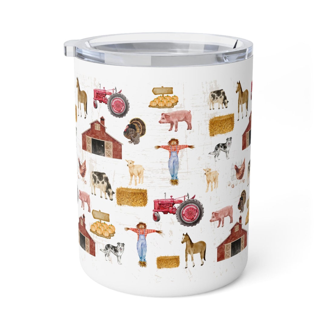 Farm Scene Insulated Coffee Mug, 10oz - Kids Cup, Country Farm Design ...