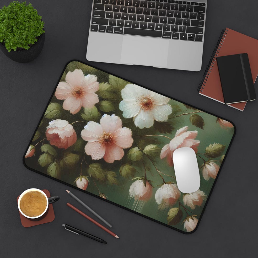 Floral Desk Mat, Botanical Large Mouse Pad, Office Gift, Customized ...