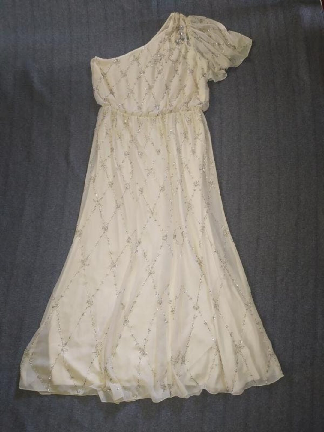 Classic Beige Greek Style Embroidery Dress With Beads and Sequins Size ...
