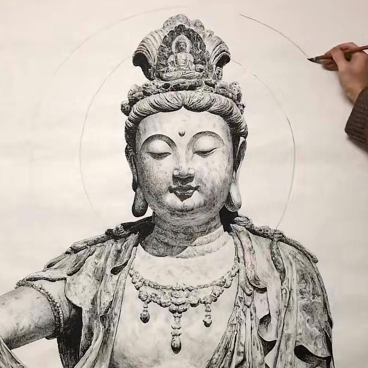 Custom Hand-painted Moon-water Guan Yin Bodhisattva Artwork, Kwan Yin ...