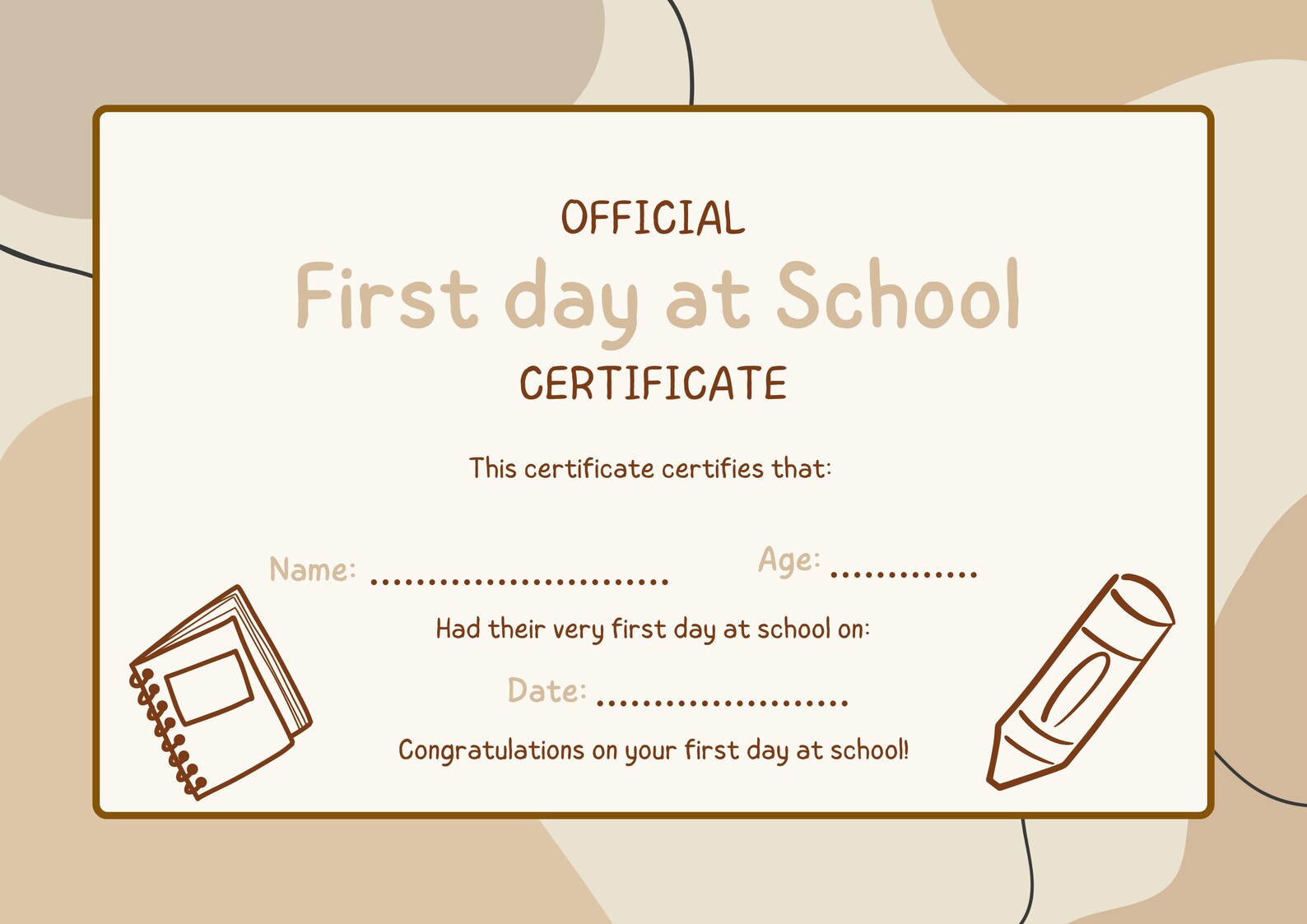 Printable: My Very First Day at School Certificate (neutral) - Etsy