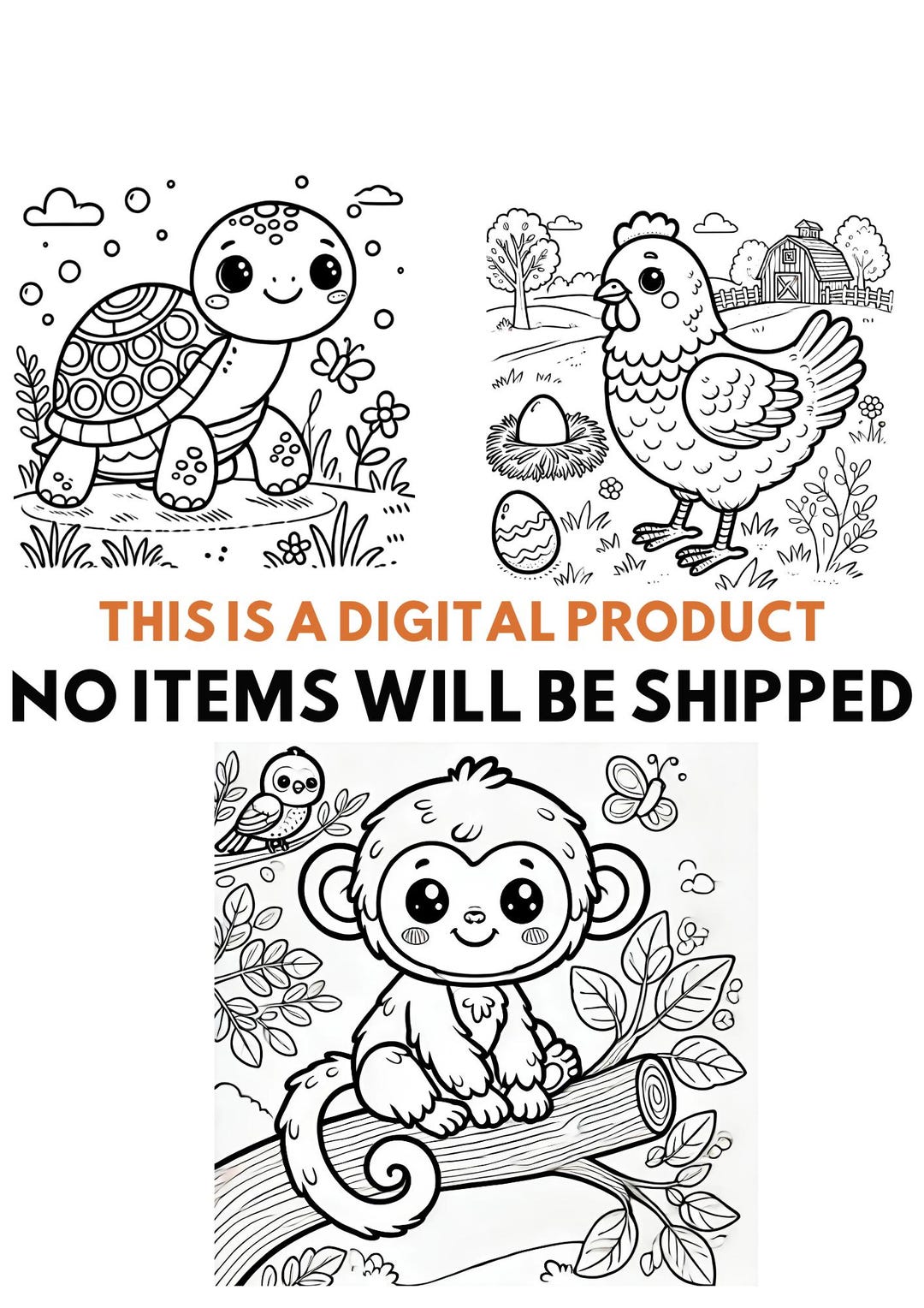Animal Colouring Book, Cute Animal Pages for Kids, 24 Cute Printable ...