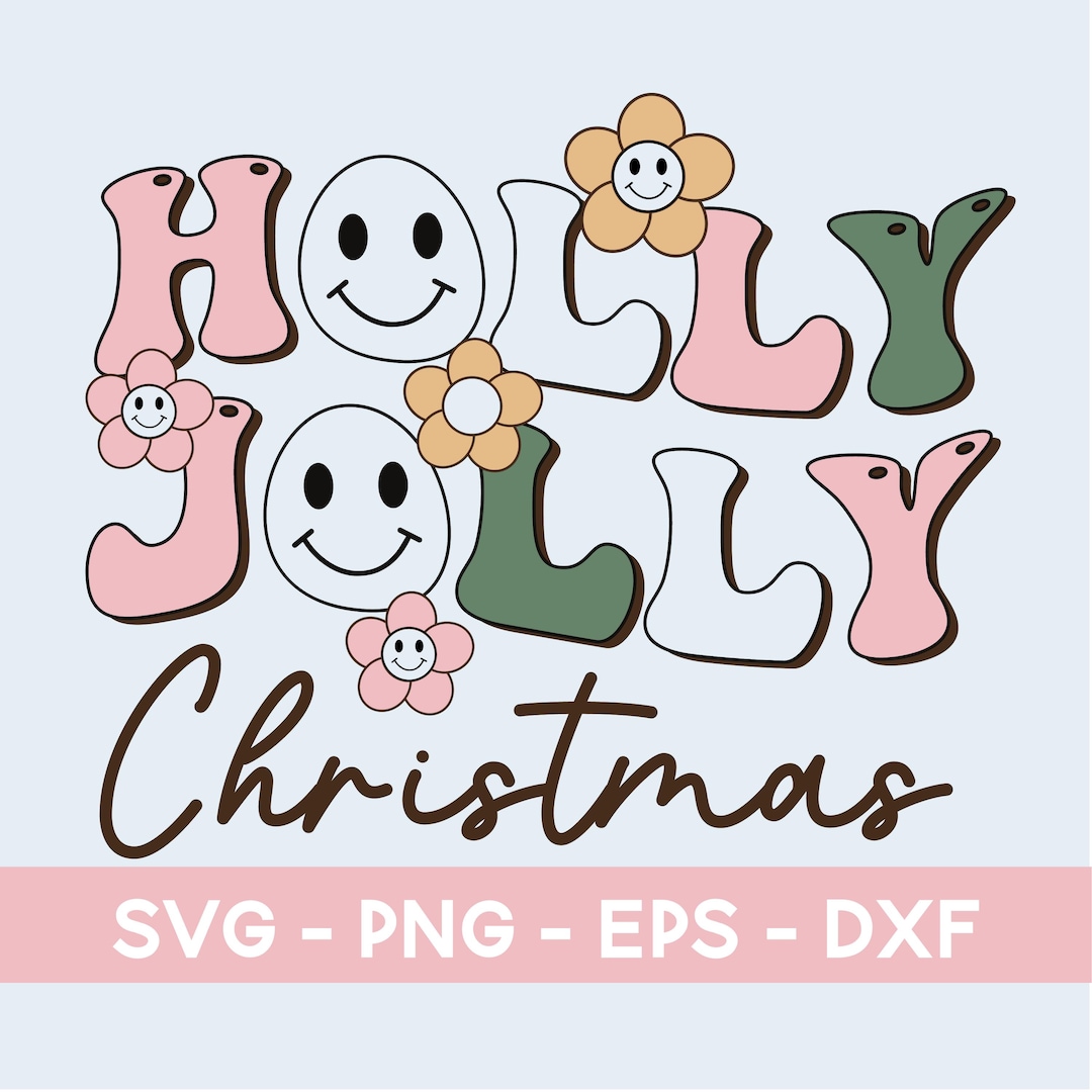 Christmas Colorful Holly Jolly Png High-quality Vector, Vintage ...