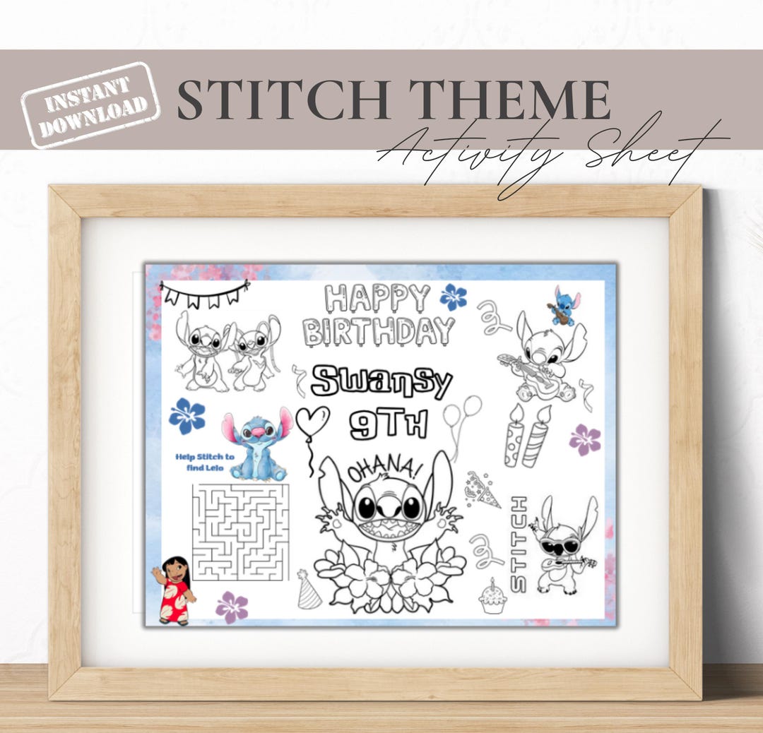Editable Stitch Birthday Coloring Placemat | Personalized Stitch Maze ...