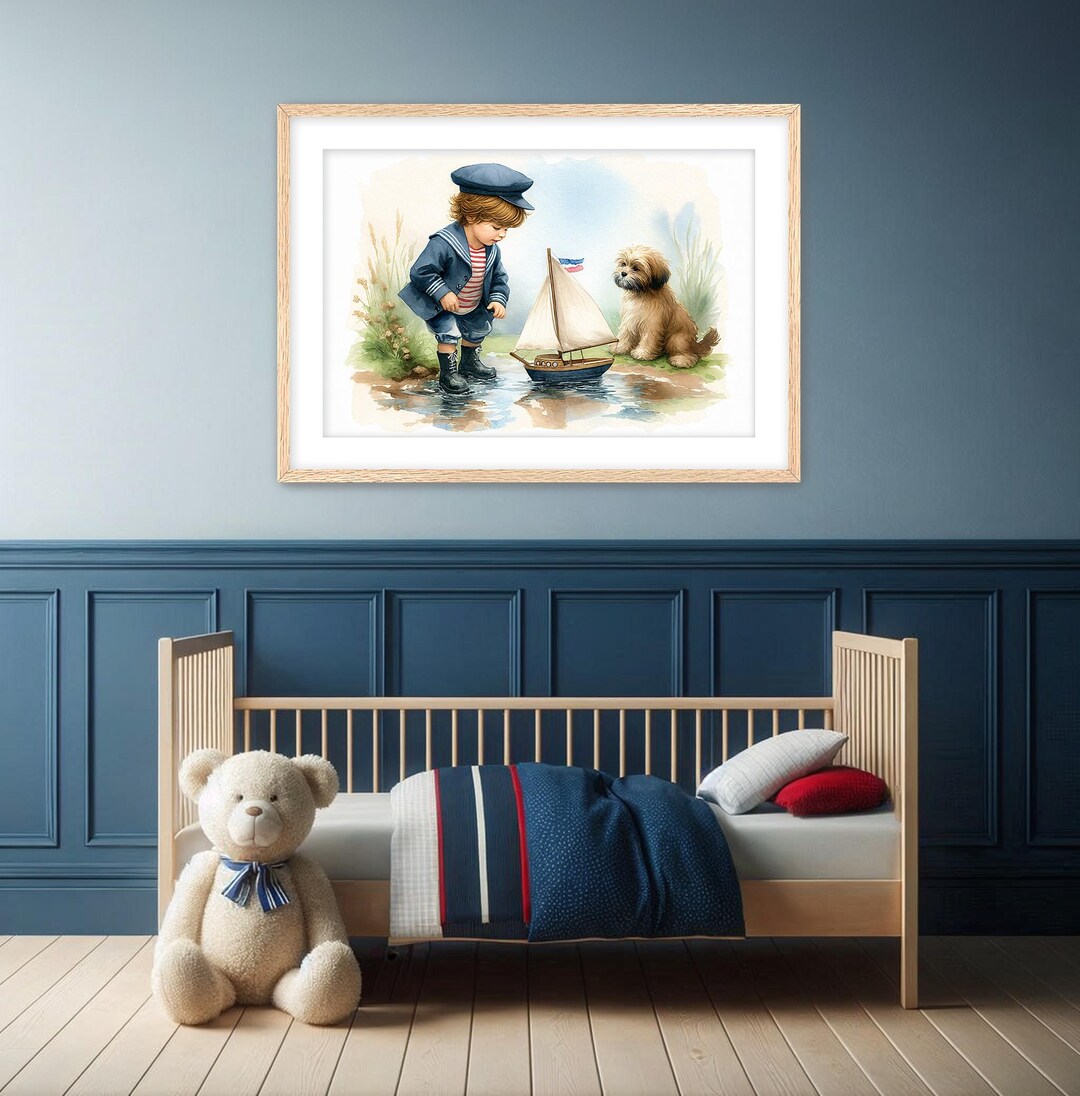 Little Sailor Framed Wall Art Boy's Room Nursery Decor Children's ...