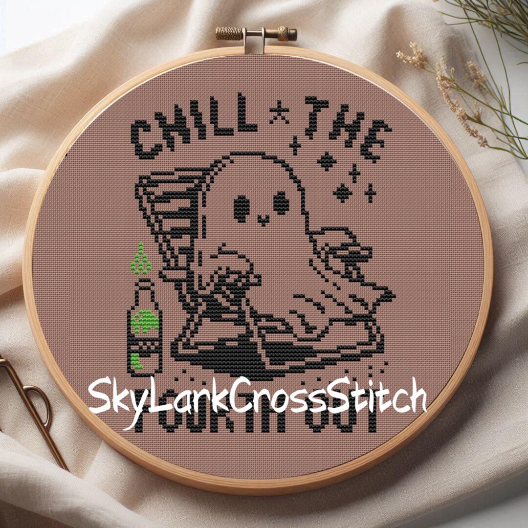 Chill Ghost Cross Stitch Pattern, Relaxing Spirit Art, Funny Lounge ...