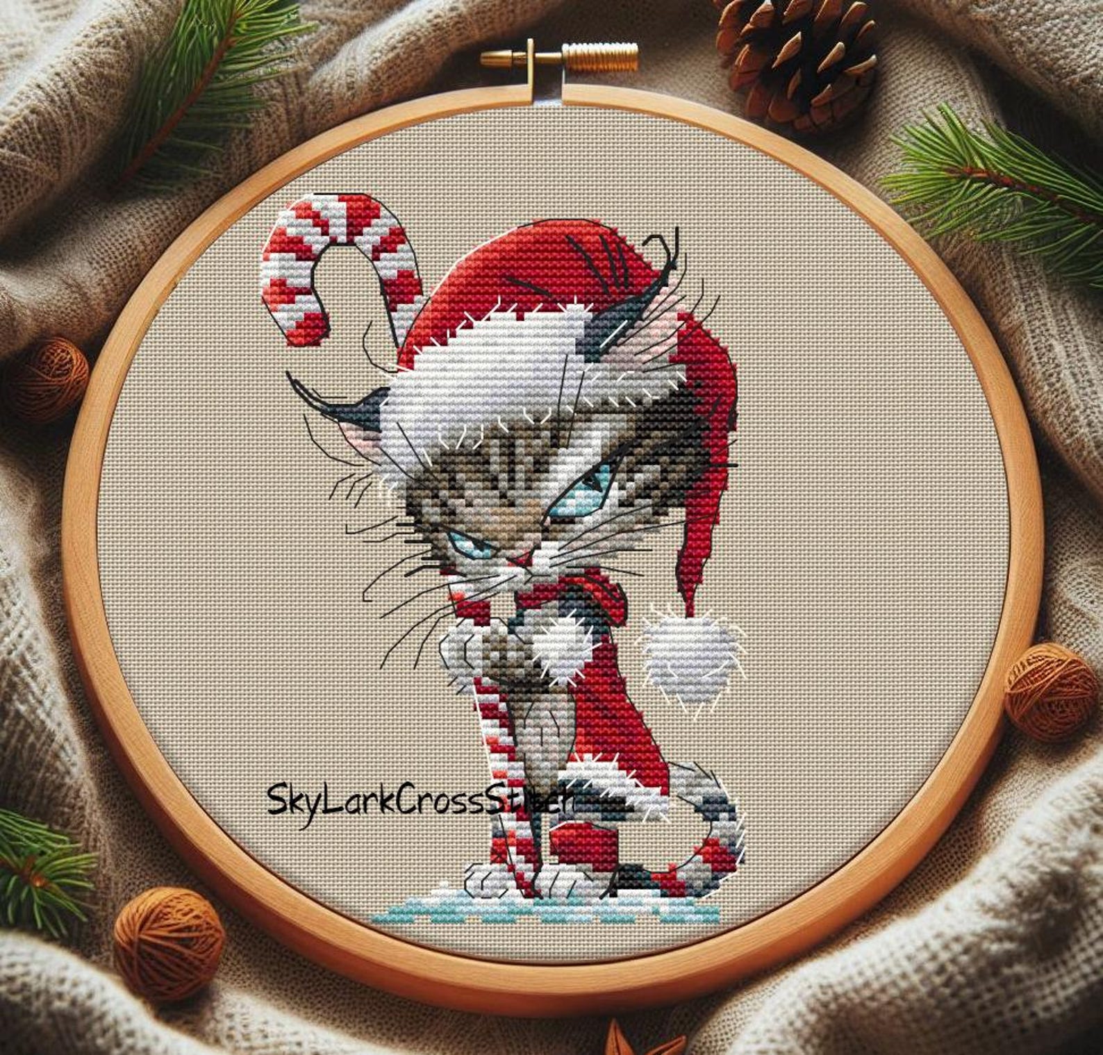 Christmas Cat Cross Stitch Pattern PDF – Funny Santa Kitten Embroidery ...
