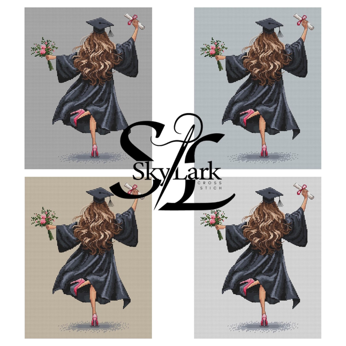 Graduation Cross Stitch Pattern Pdf, Girls With Flowers- DIY Craft ...
