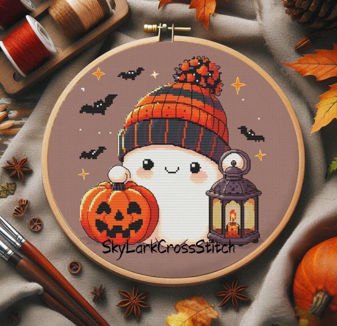 Cute Halloween Ghost Cross Stitch Pattern, Pumpkin and Lantern ...
