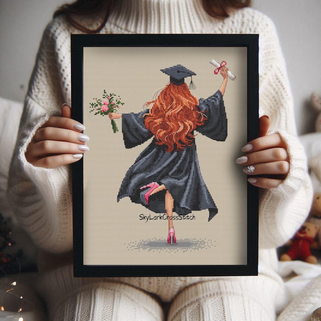 Graduation Girl Cross Stitch Pattern: Modern DIY Embroidery Design (PDF ...