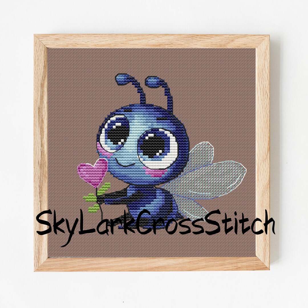 Cute Blue Bug Cross Stitch Pattern PDF – Valentine’s Day Embroidery ...