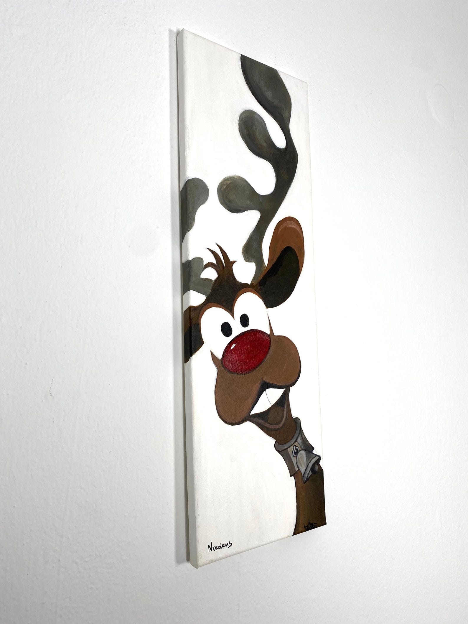 Christmas Rudolph Reindeer Painting - Handmade Acrylic Artwork on ...