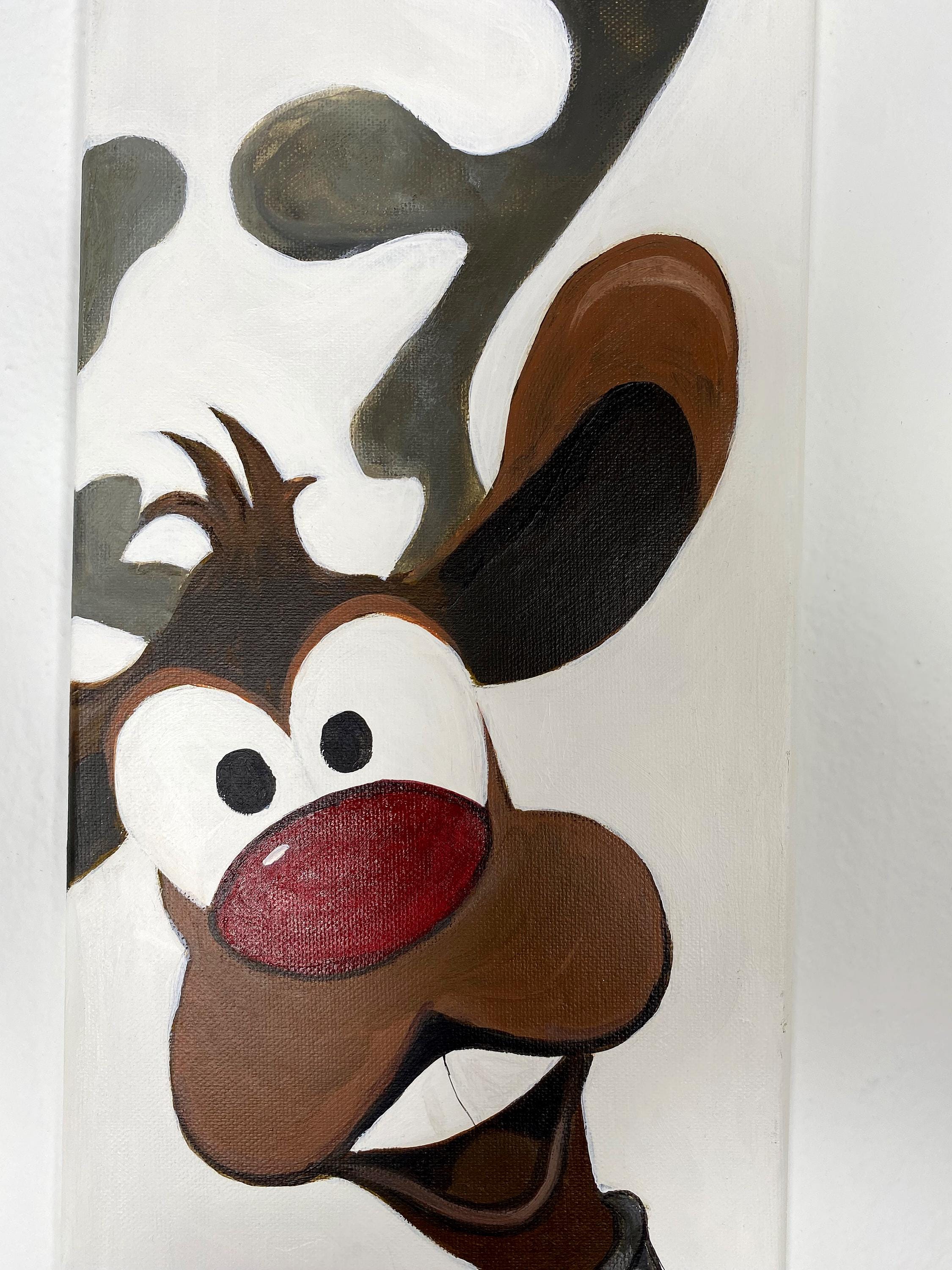 Christmas Rudolph Reindeer Painting - Handmade Acrylic Artwork on ...