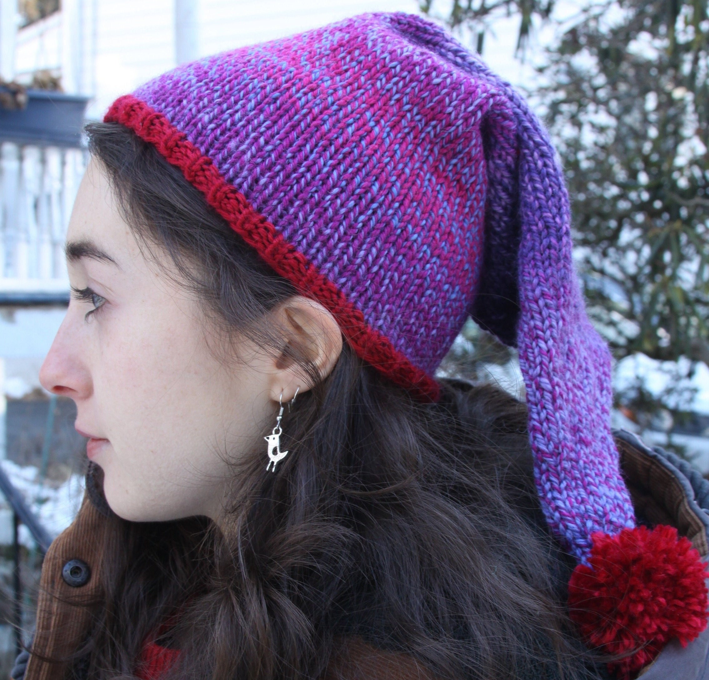 Long Tail Pixie/long Stocking Cap With Pompom. Hand Knit. Popping ...
