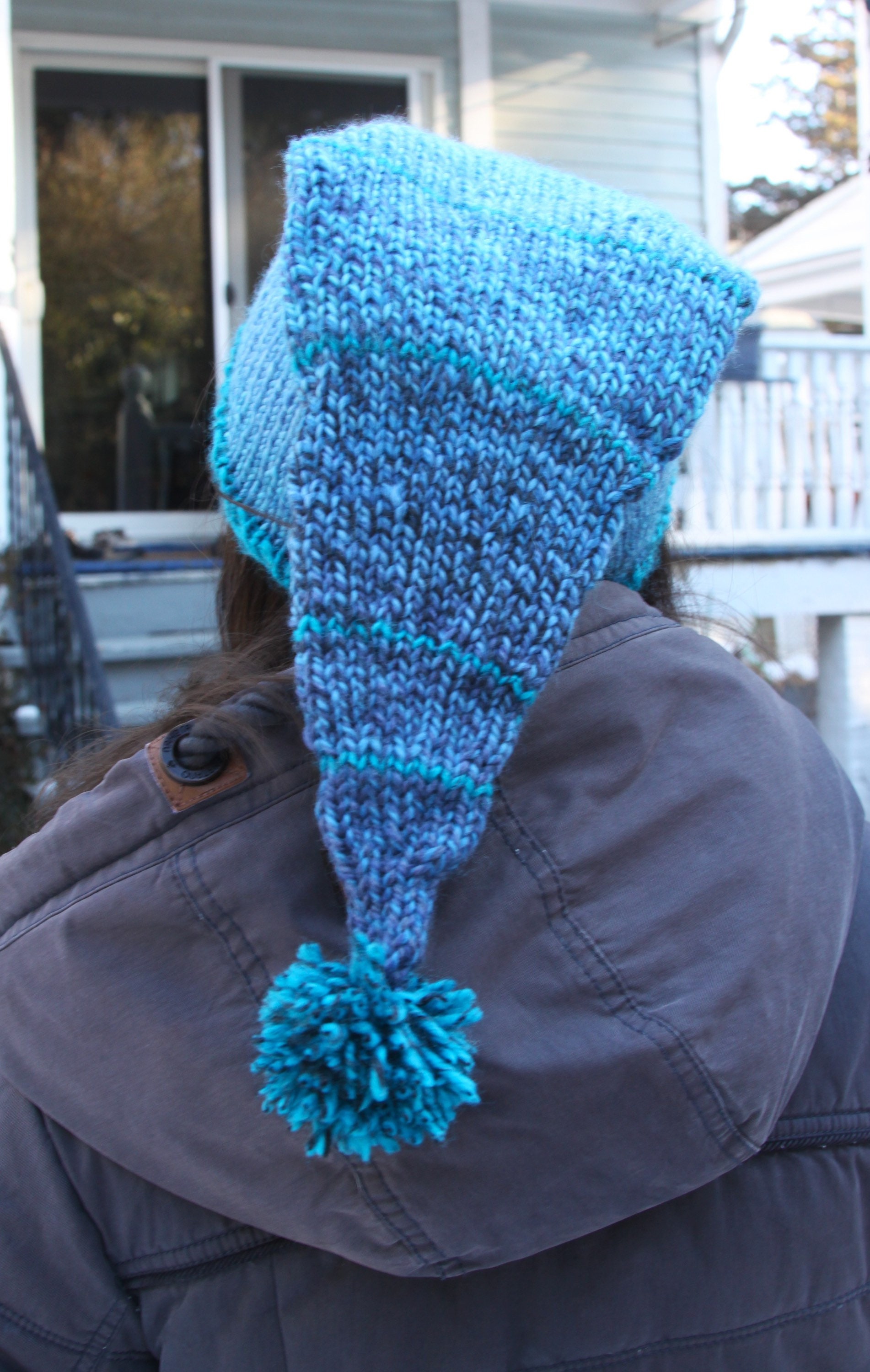 Long Tail Pixie/long Stocking Cap With Pompom. Hand Knit. Popping ...